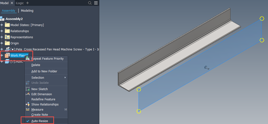 Inventor – Methods for Resizing Assembly Work Planes